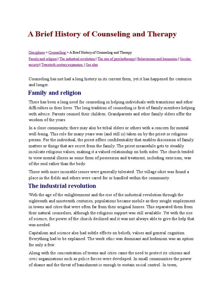 Evolution of Counseling History | PDF | Psychotherapy | Psychoanalysis