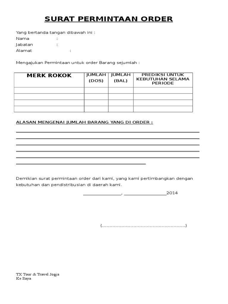 Surat Permintaan Order | PDF
