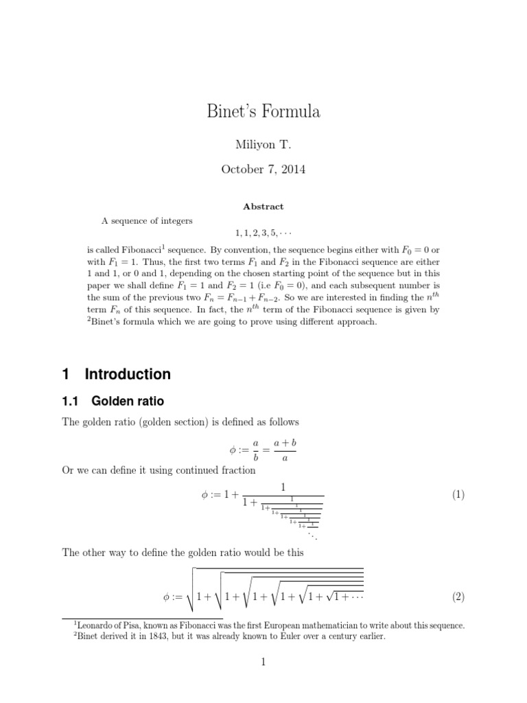 Binet Formula Proofs | PDF | Recurrence Relation | Eigenvalues And Eigenvectors