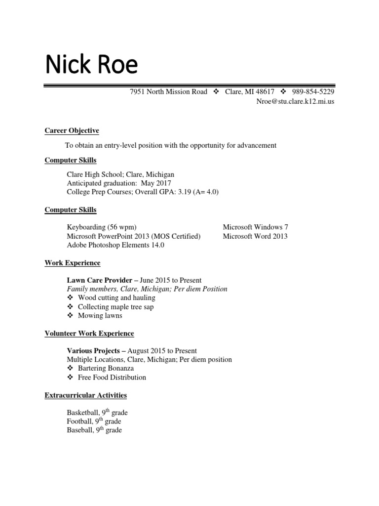 Nick Roe Resumes | PDF | Business | Sports & Recreation