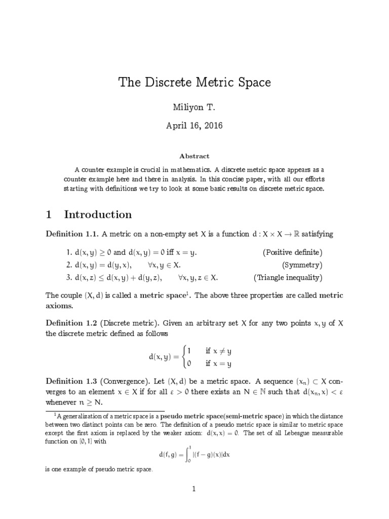 Discrete Metric Space | Download Free PDF | Metric Space | Metric (Mathematics)