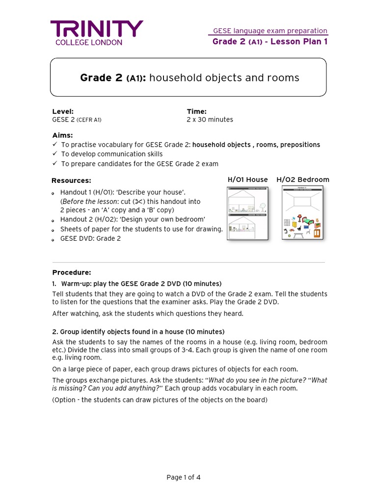 Gese Grade 2 Lesson Plan 1 Household Objects and Rooms Final | Behavior ...