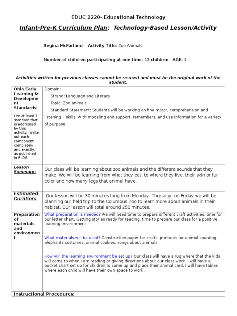 Ed Tech ECDE Activity Plan | PDF | Literacy | Reading Comprehension