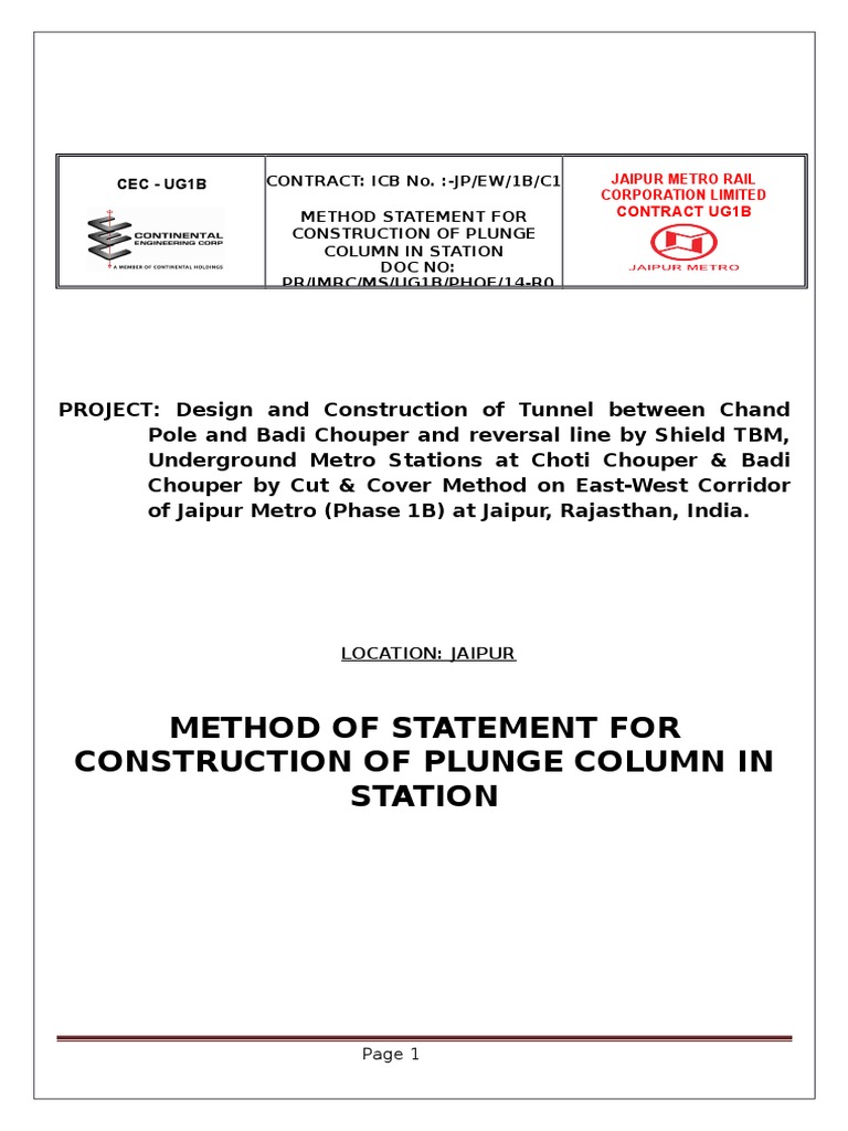 Plunge Column Construction Method Statement | PDF | Deep Foundation ...