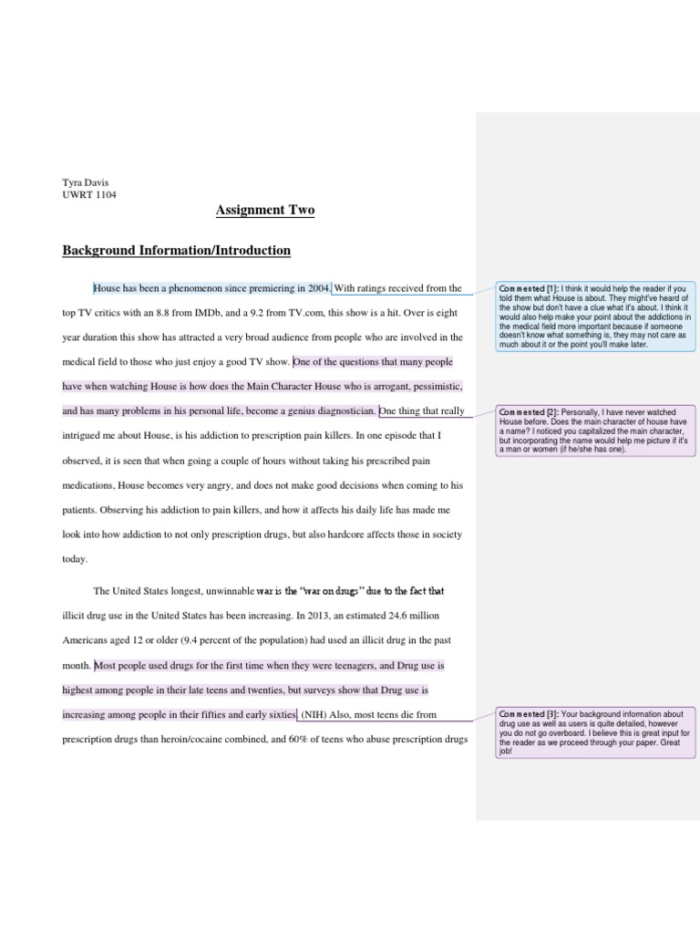 Assignment Two: Commented (1) : I Think It Would Help The Reader If You ...