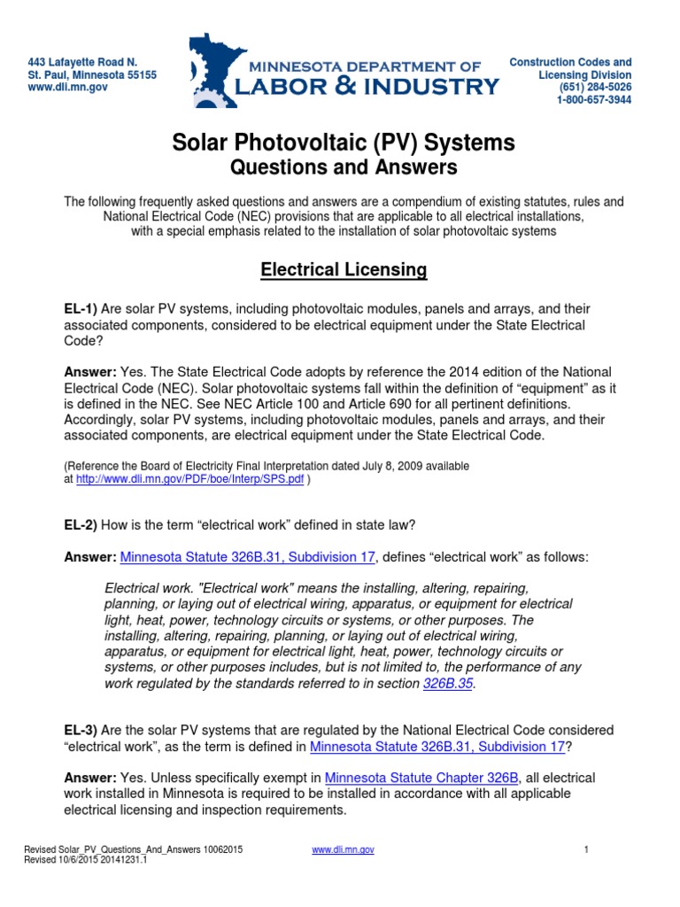 Solar PV Systems: Licensing FAQs | PDF | Science & Mathematics ...