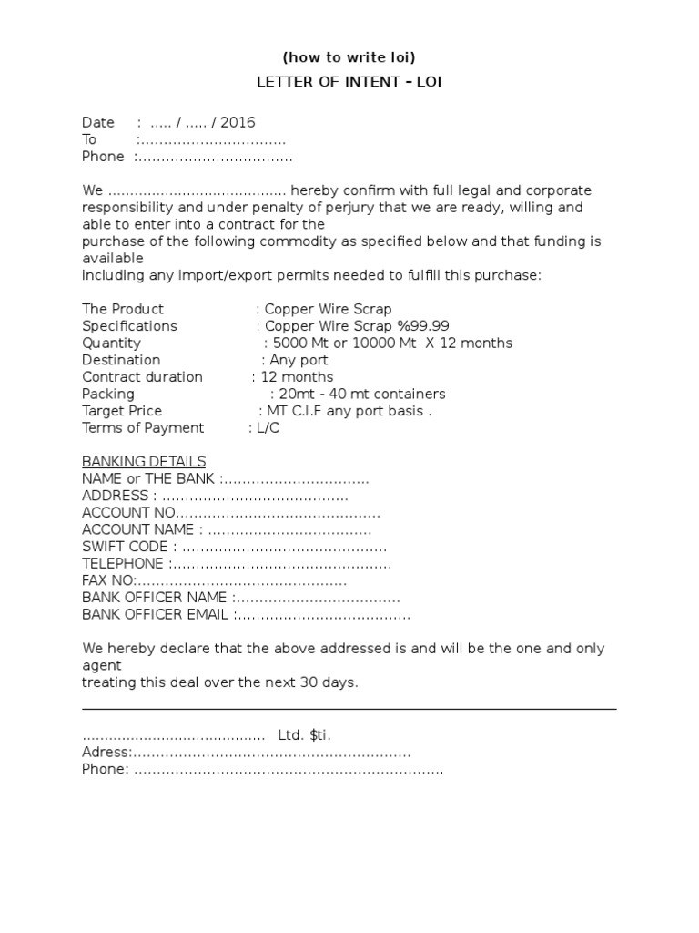 (How To Write Loi) Letter of Intent - Loi | PDF