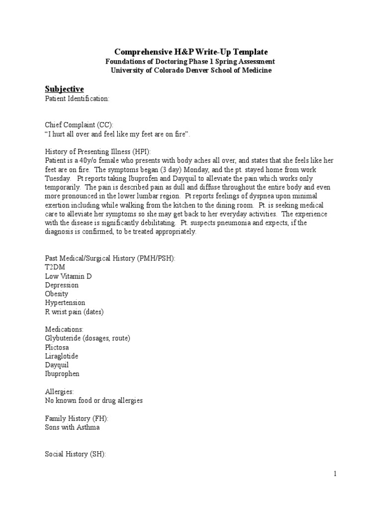 Comprehensive H&P Note Template For Phase 1 Spring Assessment 2016 ...
