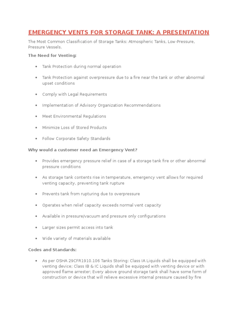Emergency Vents For Storage Tank | Download Free PDF | Heat Exchanger ...
