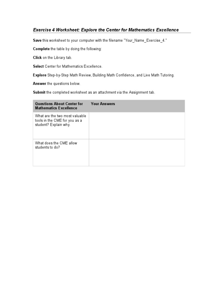 Center for Math Excellence Worksheet | PDF | Business