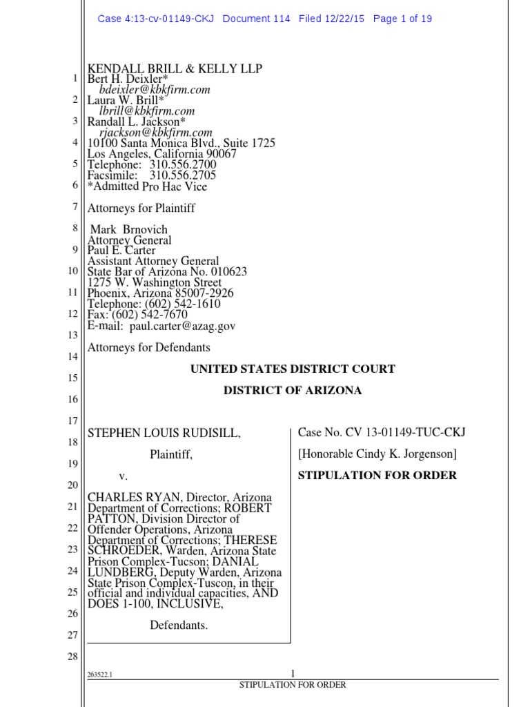 Stipulation For Order, Rudisill v. Ryan | PDF | Magistrate | Attorney's Fee