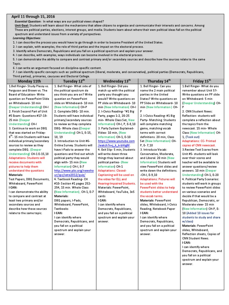 Unit 6 Lesson Plans | PDF | Democratic Party (United States) | American ...