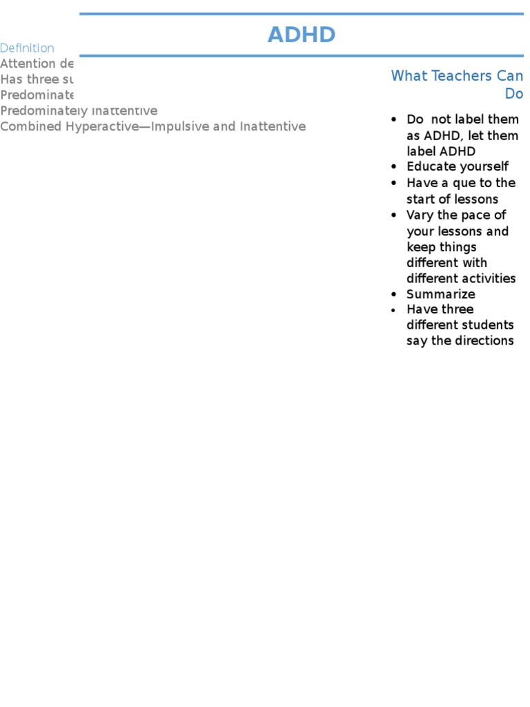 ADHD Strategies for Teachers and Parents | PDF