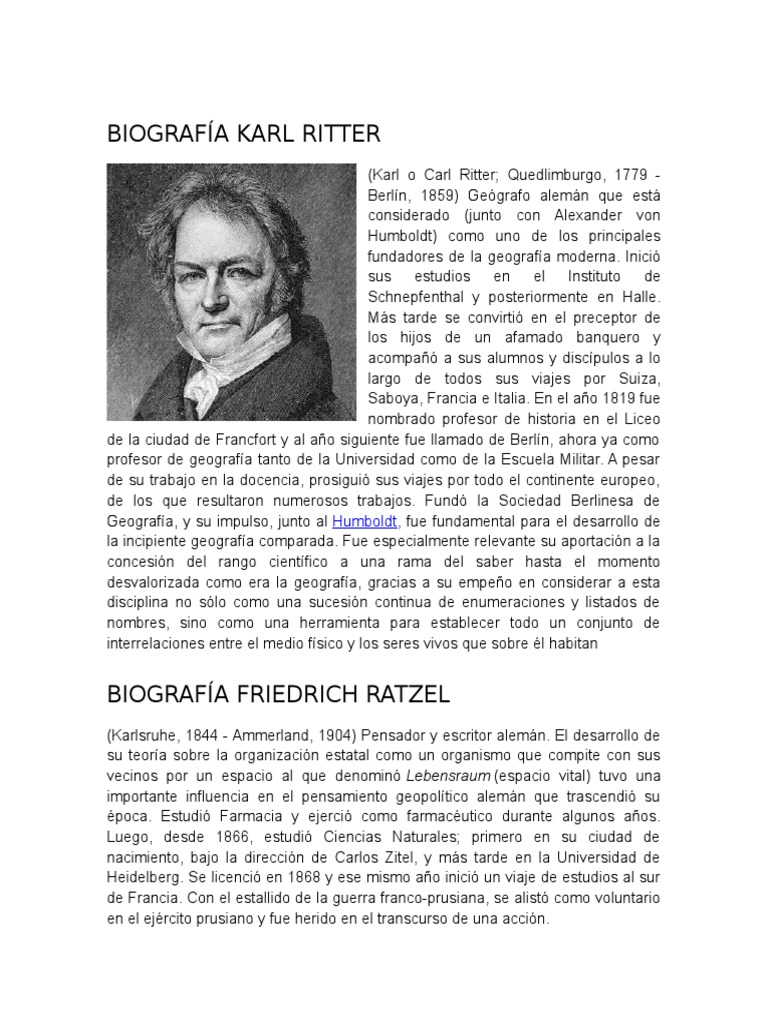 Biografía de Karl Ritter y Friedrich Ratzel | PDF | Geografía | Alemania
