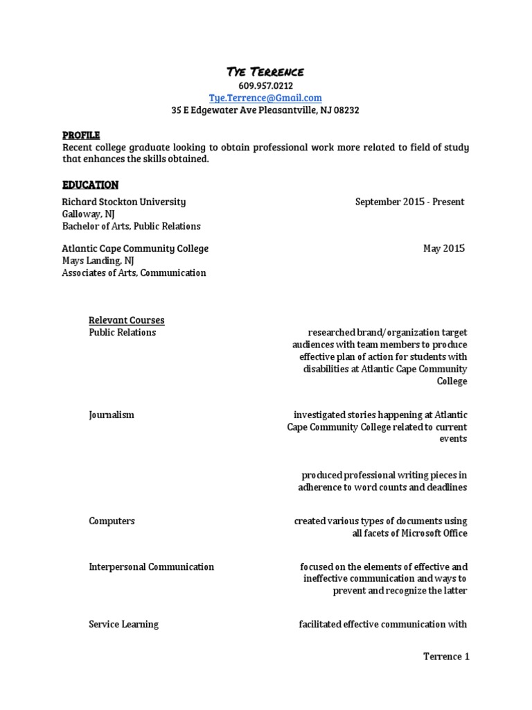 Tye Terrence Resume 2016 | PDF | Career & Growth