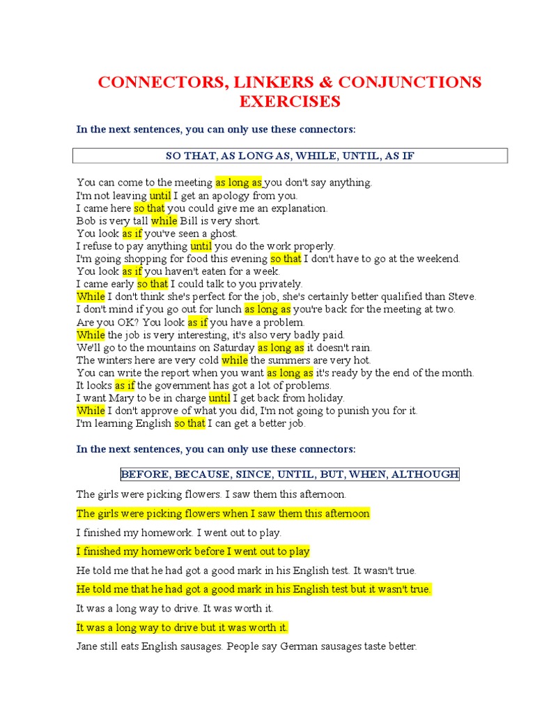 Connectors and Linkers Exercises | PDF | Belgium | Gender Equality