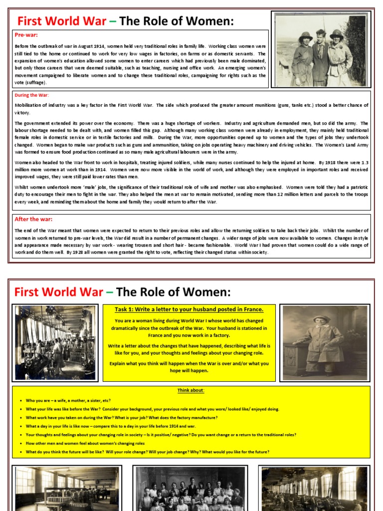 First World War - Women in Wartime - Learning Resource | PDF | Domestic ...