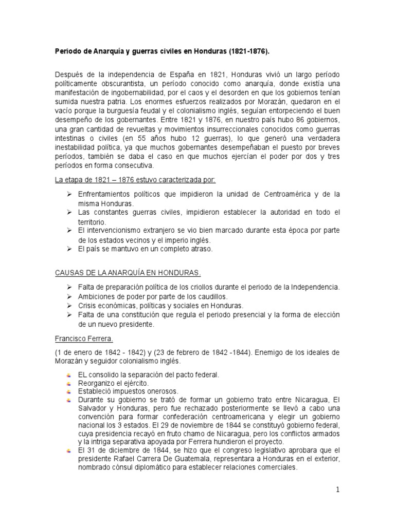 Anarquía y guerras en Honduras 1821-1876 | PDF | Guatemala | Gobierno