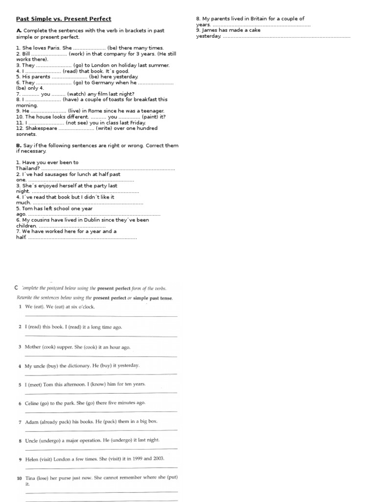 Complete The Sentences in The Present Perfect Tense | PDF | Language ...