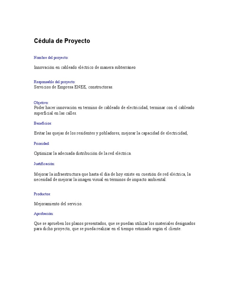 Cédula de Proyecto | PDF