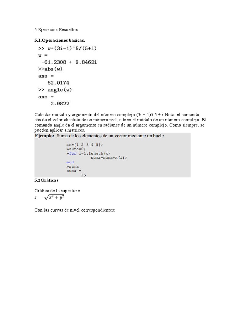 Ejercicios MATLAB: Complejos y Bucles | PDF | Matriz (Matemáticas) | Variable (Matemáticas)