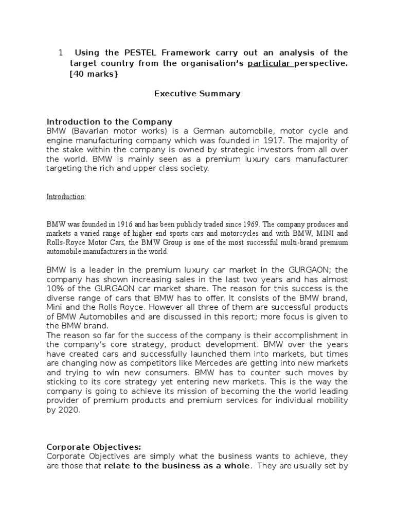 Using The PESTEL Framework Carry Out An Analysis of The Target Country ...