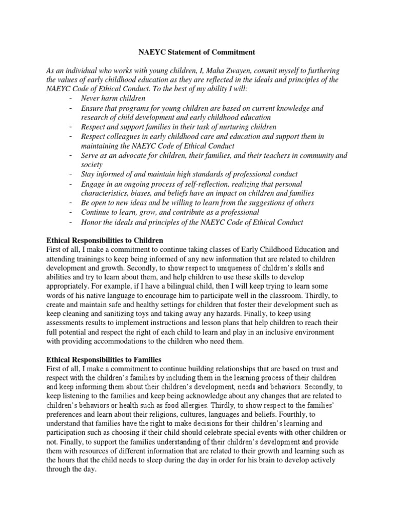Naeyc Statement of Commitment 123 | PDF | Early Childhood Education ...