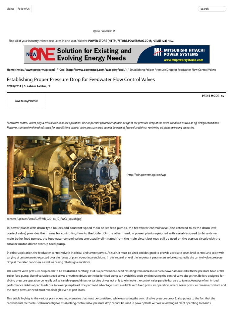 Establishing Proper Pressure Drop For Feedwater Flow Control Valves ...