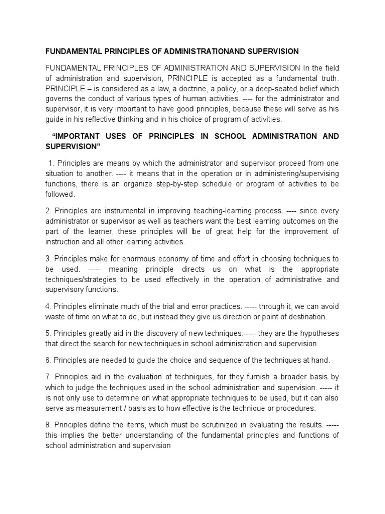 Fundamental Principles of Administrationand Supervision | PDF ...