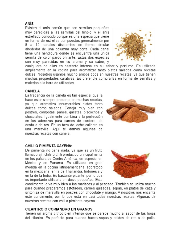 Lista de Especias y Condimentos Esenciales | PDF | Cilantro | Mostaza ...