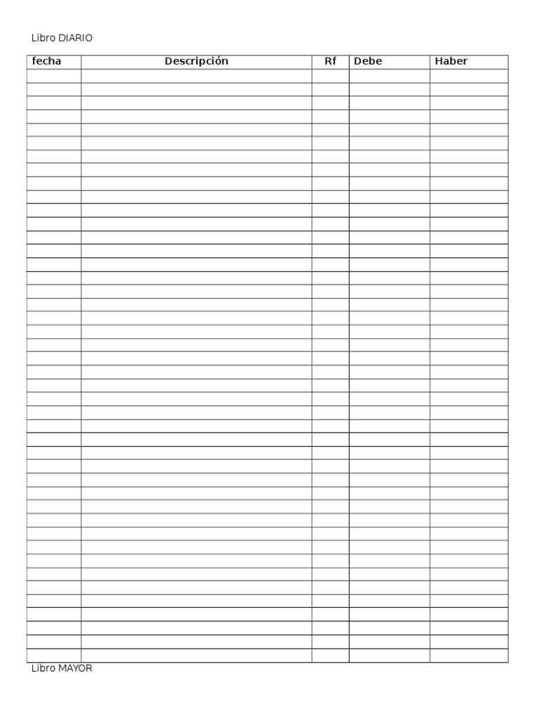 Formato Libro Diario y Mayor