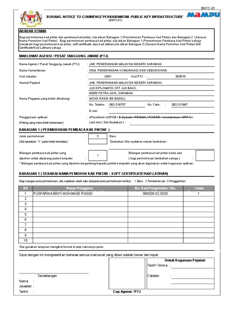 Borang Capaian BNTC-01 | PDF