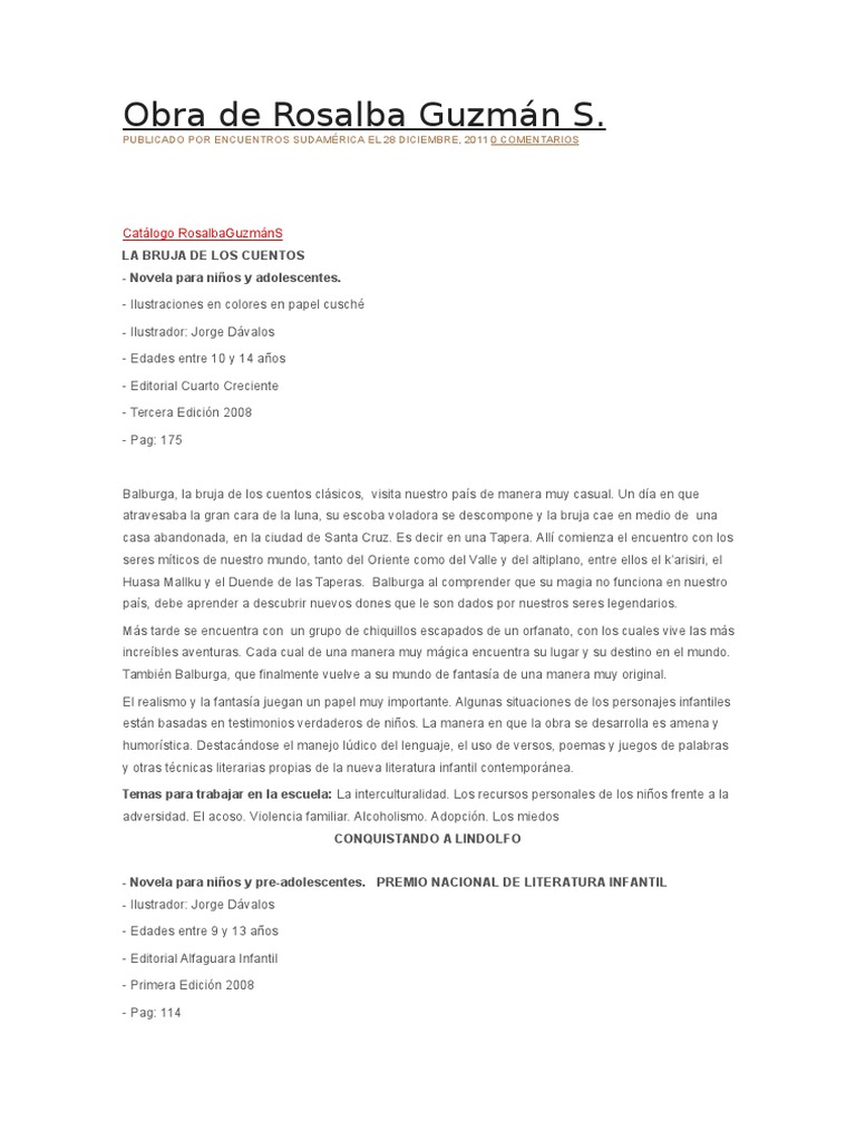 Obra de Rosalba Guzmán S | PDF | Poesía | Cuentos