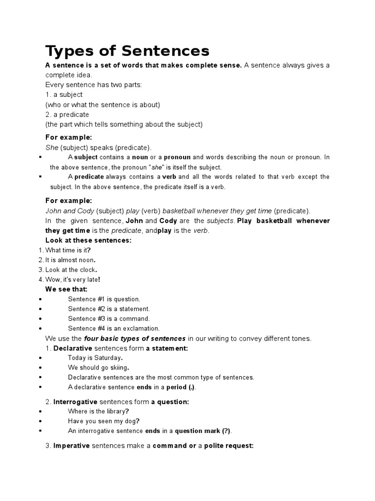Types of Sentences | PDF | Sentence (Linguistics) | Verb