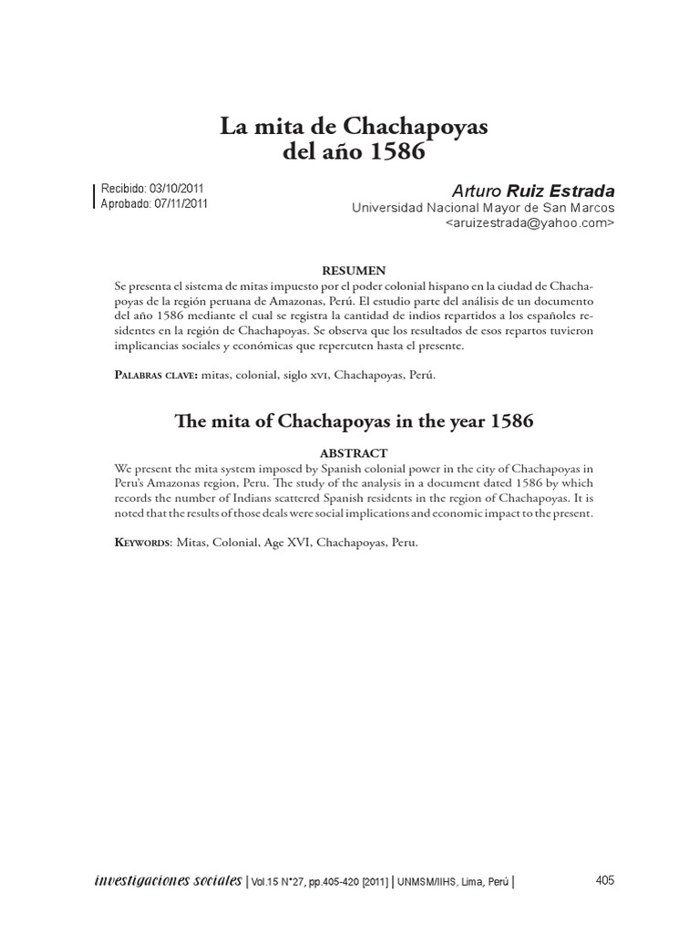 Mita Chachapoyas | PDF | Perú | Pueblos Indígenas de las Américas