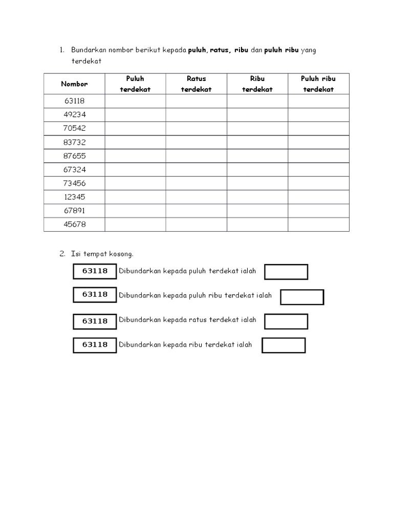 Bundarkan Nombor Berikut Kepada Puluh | PDF