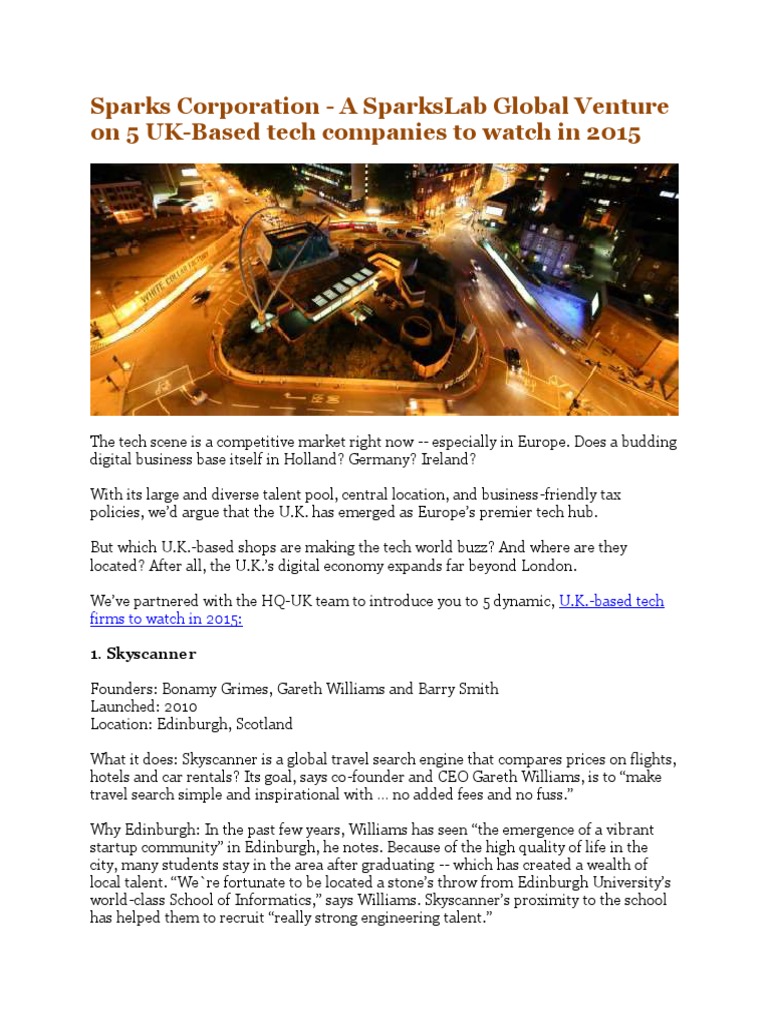 Sparks Corporation - A SparksLab Global Venture On 5 UK-Based Tech ...