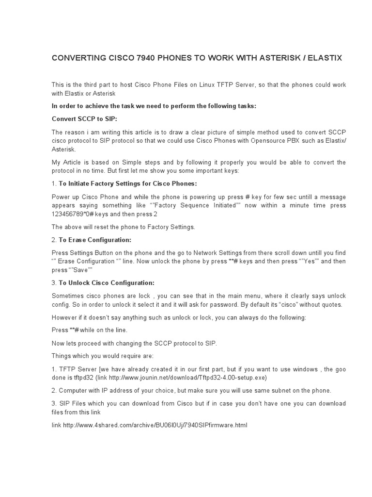 Converting Cisco 7940 Phones To Work With Asterisk Elastix Part III | PDF | Session Initiation ...