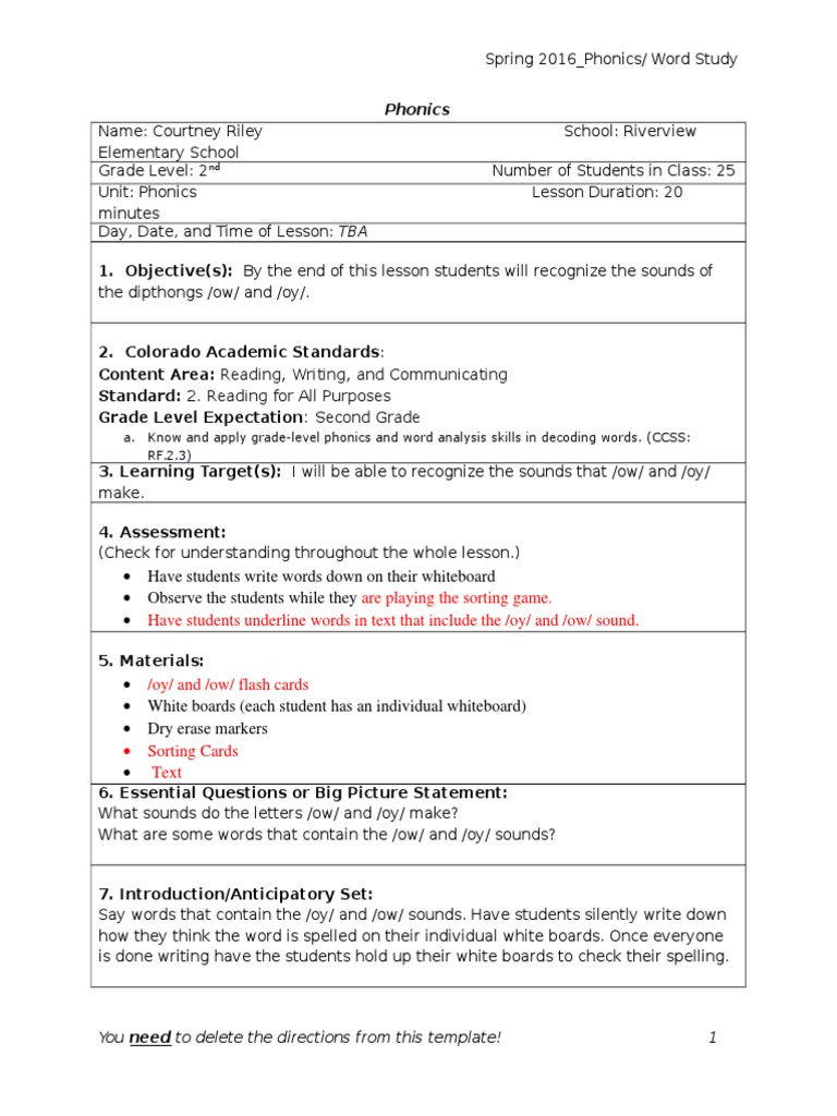 Phonics Lesson Plan 2 | PDF | Phonics | Reading (Process)