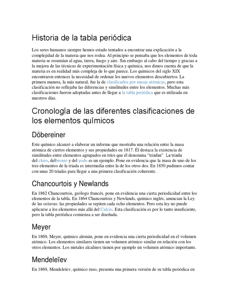 Historia de La Tabla Periódica | PDF | Tabla periódica | Configuración ...