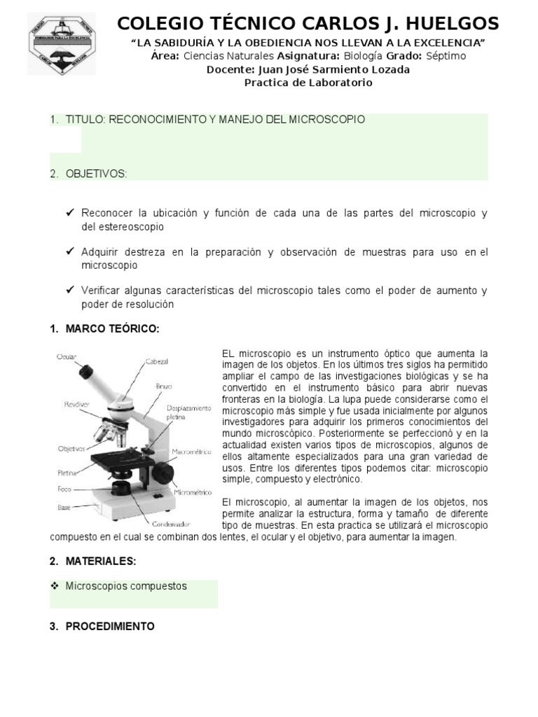 GUIA PRACTICA SOBRE EL MICROSCOPIO.docx | Microscopio | Equipo
