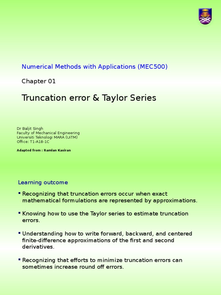 Taylor Series Estimation of Numerical Method Truncation Errors | PDF | Trigonometric Functions ...