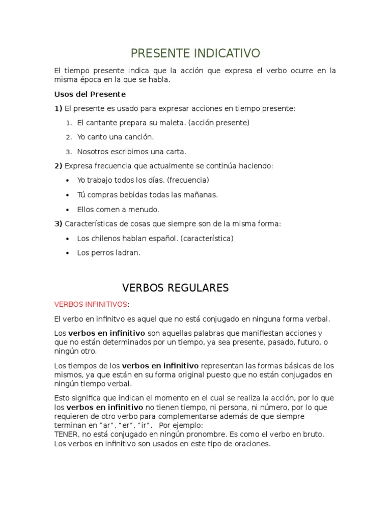 Presente Indicativo, Formas Del Verbo | PDF | Verbo | Semántica