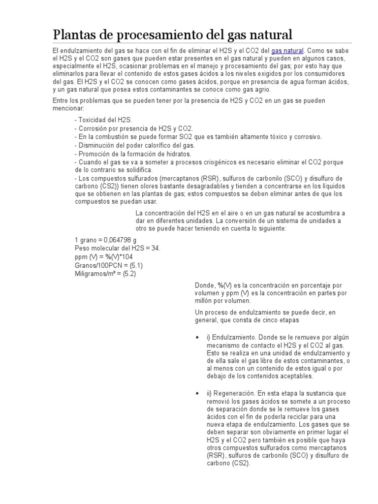 Tratamientos Del Gas Natural | PDF | Gas natural | Dióxido de carbono