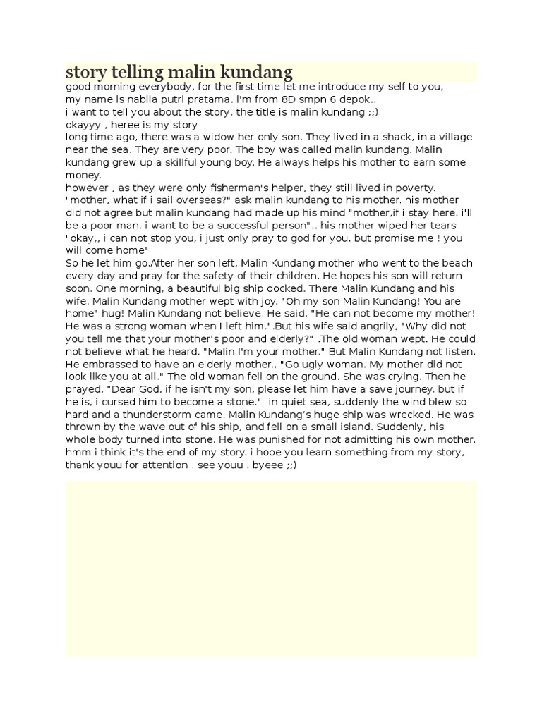 Story Telling Malin Kundang | PDF