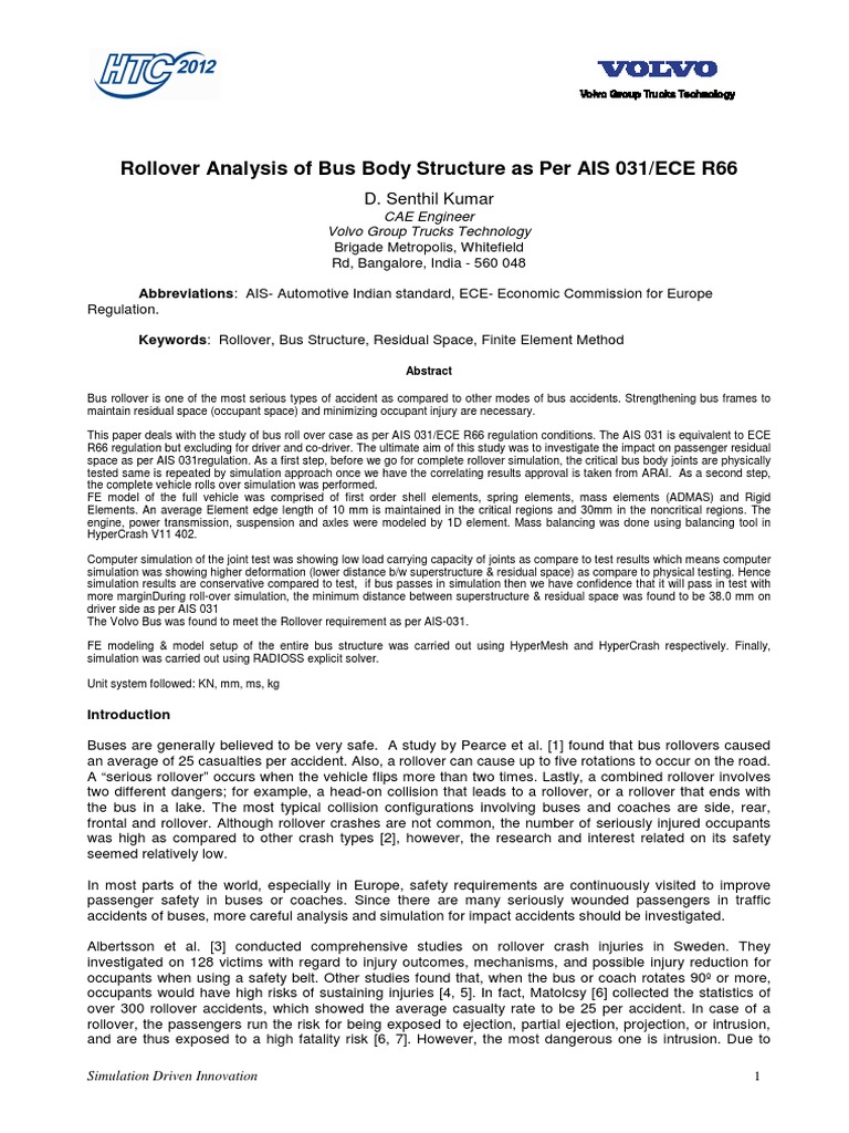 RNL-A-07 Rollover Analysis of Bus Body Structure Volvo | PDF | Traffic Collision | Transport