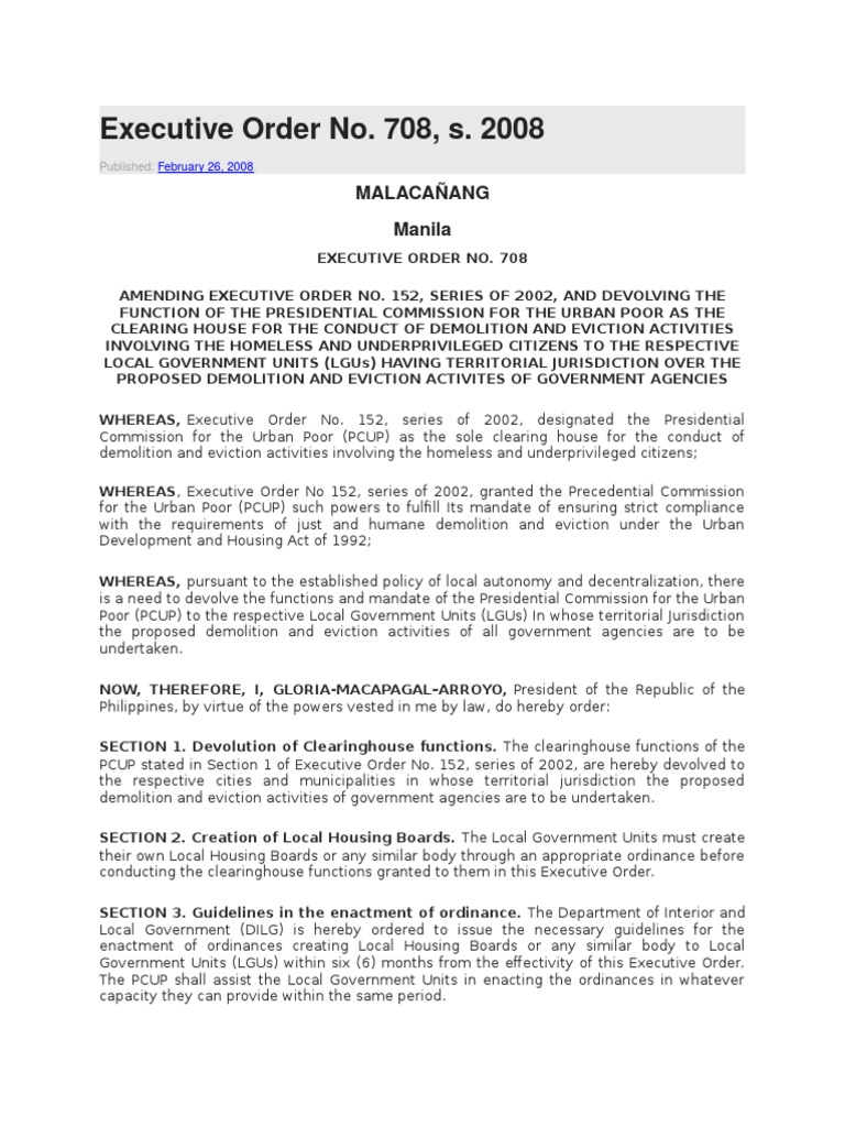EO 708: PCUP Functions Devolved to LGUs | PDF | Devolution ...