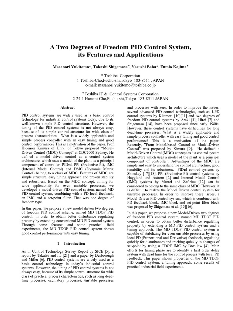 A Two Degrees of Freedom PID Control System, Its Features and ...