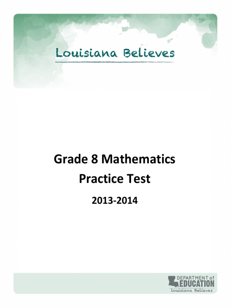 Practice Test Math Grade 8 | PDF | Multiple Choice | Educational Assessment