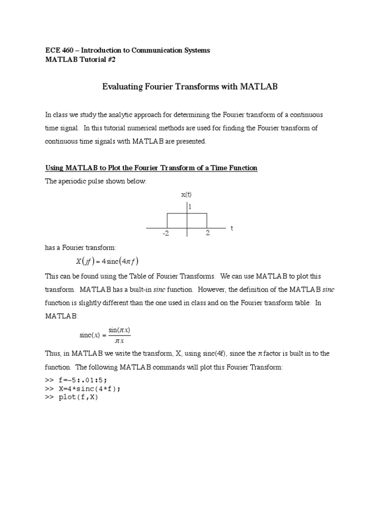 Evaluating Fourier Transforms With MATLAB | PDF | Discrete Fourier Transform | Fourier Analysis
